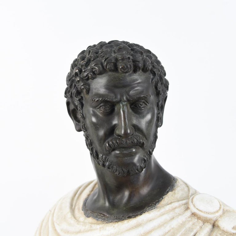 Antique Lifesize Roman Marble Bust, Bronze Head at 1stDibs