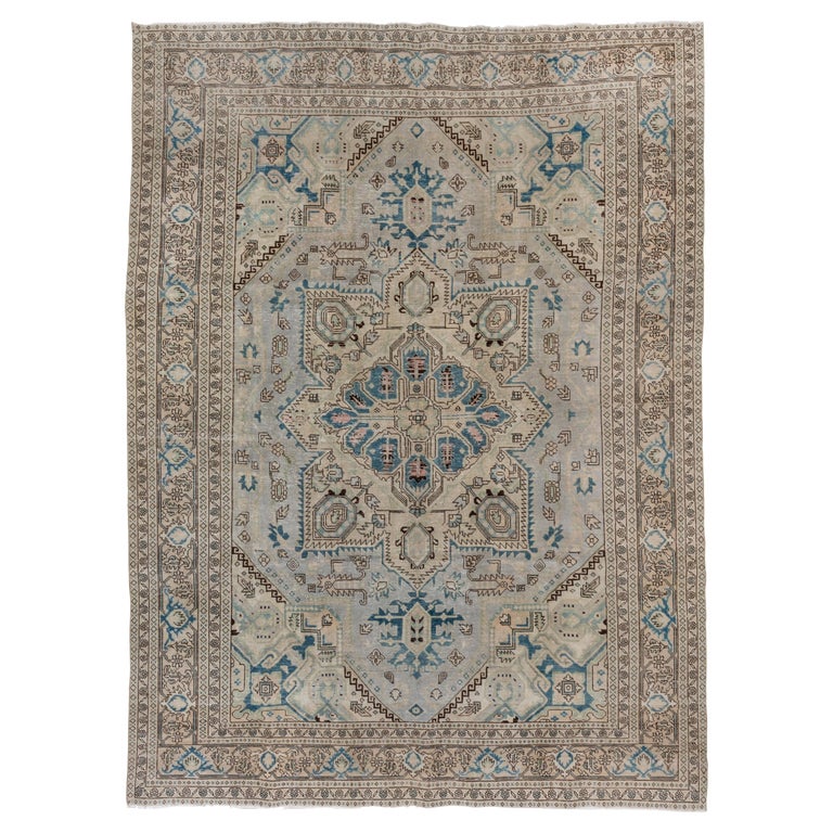 Antique Light Blue Field Turkish Sivas Rug, Green and Royal Blue ...