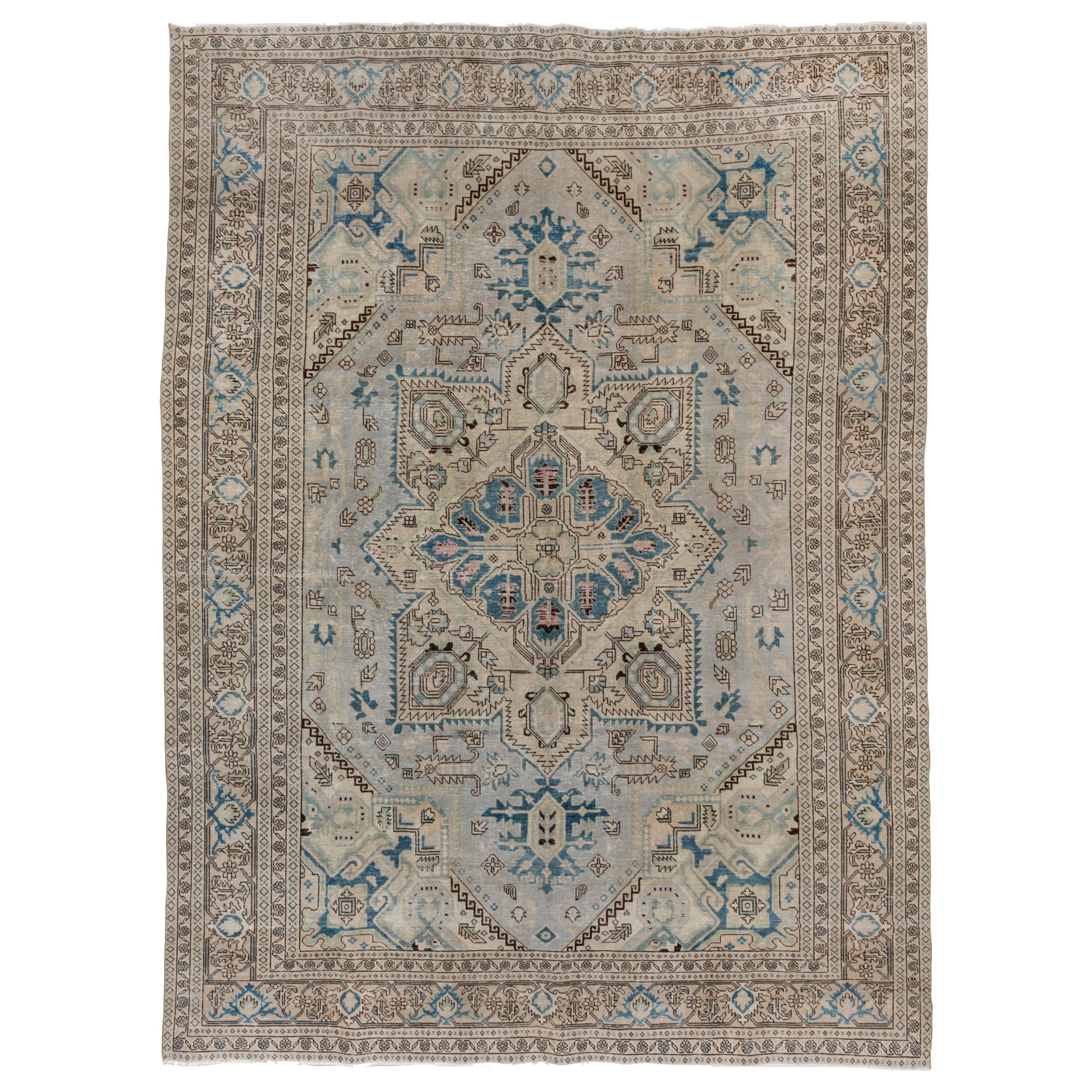 Antique Light Blue Field Turkish Sivas Rug, Green and Royal Blue ...