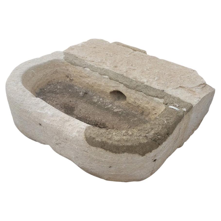 Small Carved Limestone Wall Fountain with Circular Basin at 1stDibs