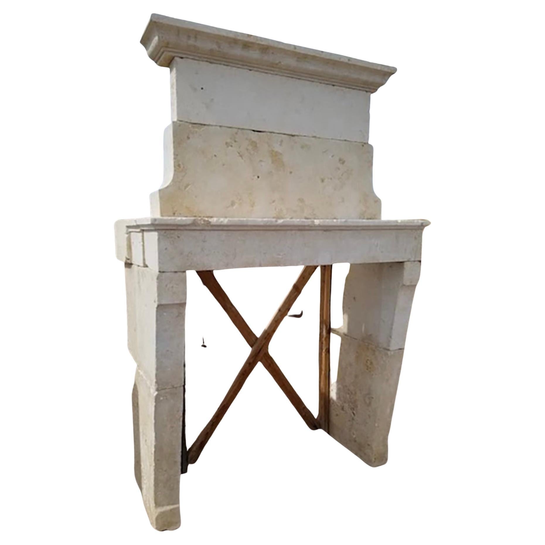 Neo-Gothic Style Composite Limestone Fireplace with Hood at 1stDibs