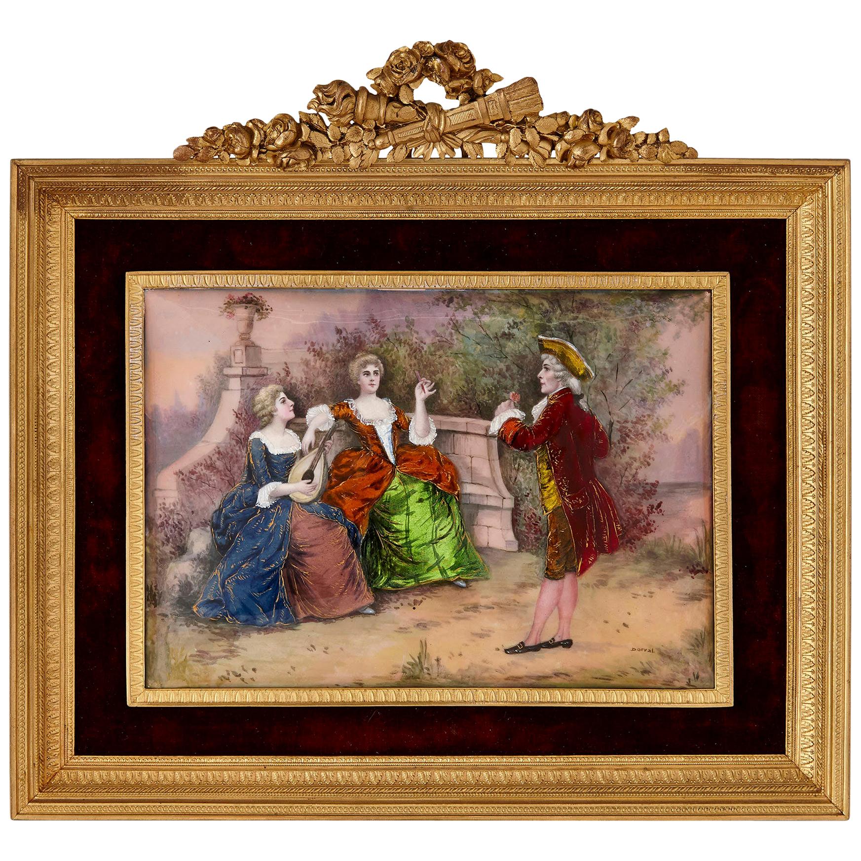 Limoges Enamel Plaque in the Rococo Style For Sale at 1stDibs