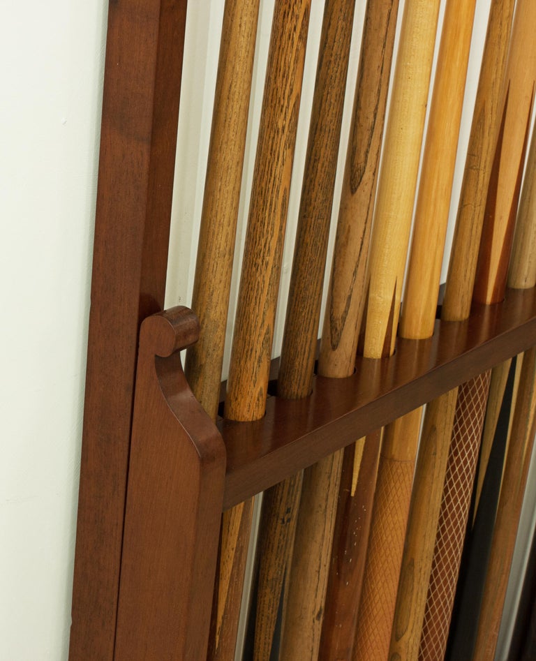 Antique, Lockable Billiard, Snooker Cue Wall Rack at 1stDibs