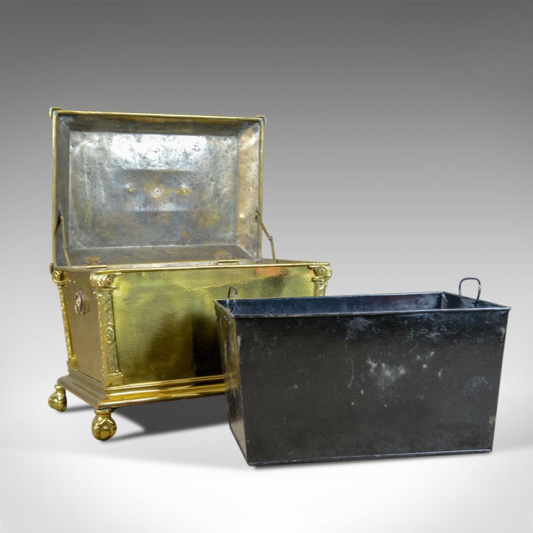 Antique Log Bin, Brass Fireside Storage Box, Victorian Fireplace ...