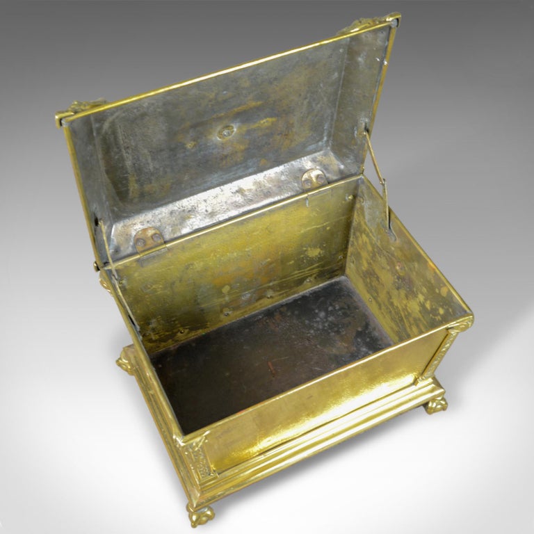 Antique Log Bin, Brass Fireside Storage Box, Victorian Fireplace ...