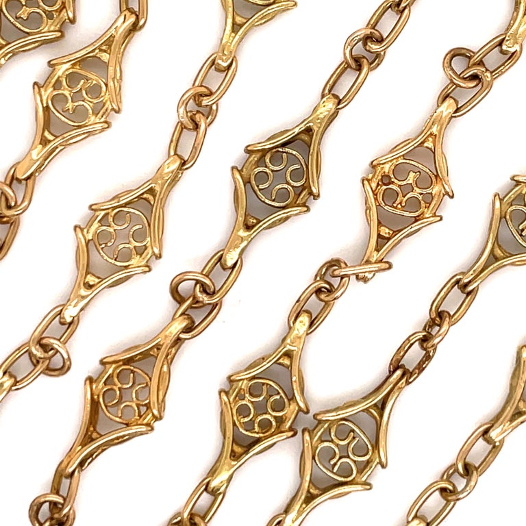 Antique Style Long Link Chain Necklace 18 Karat Yellow Gold Chain 66 ...