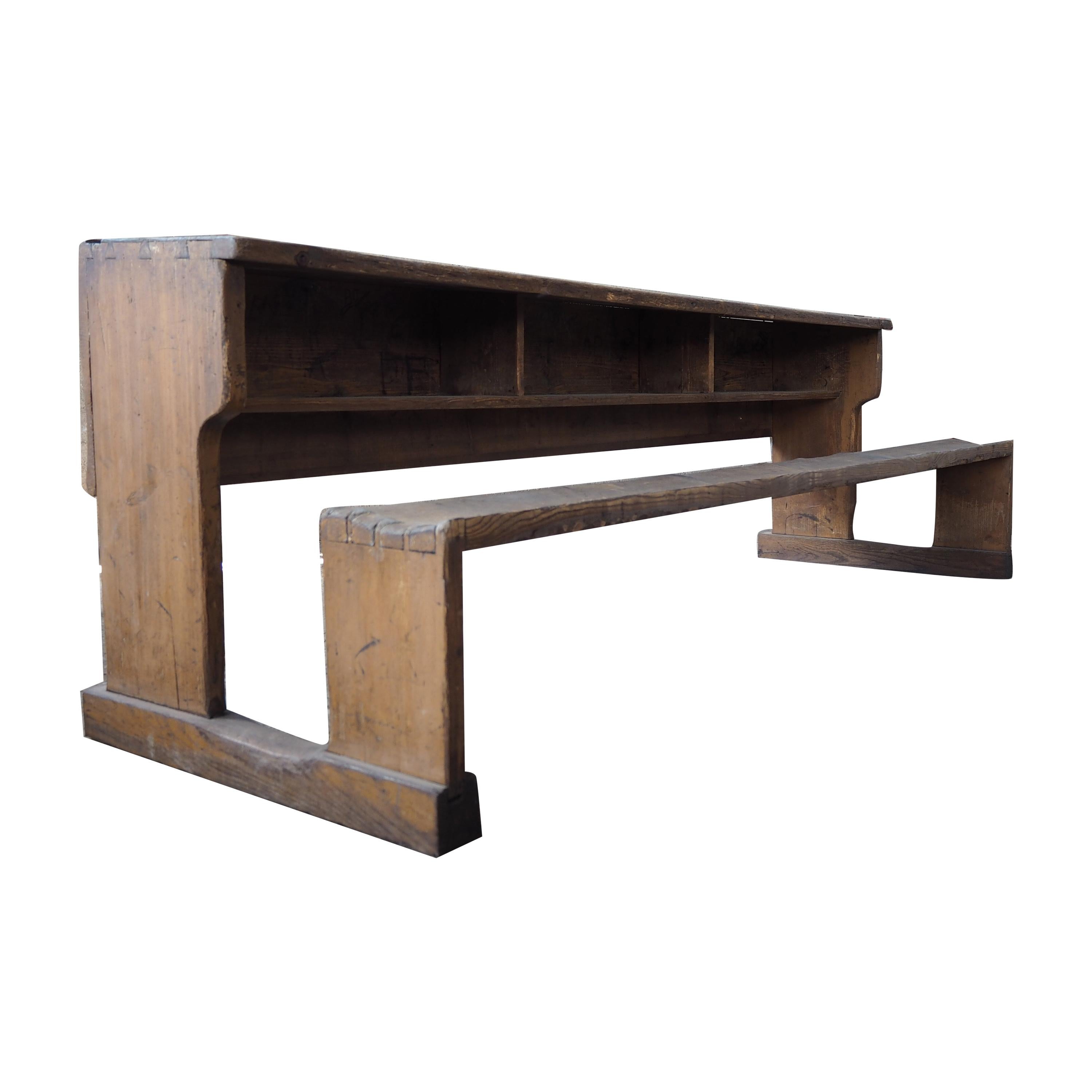 Antique Long All-Wood School Bench with Original Paint, 1930s For Sale ...