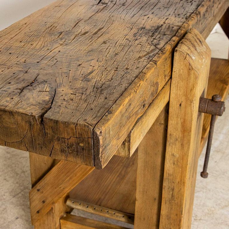 Antique Long Carpenters Workbench Rustic Console Table from France at 1stDibs