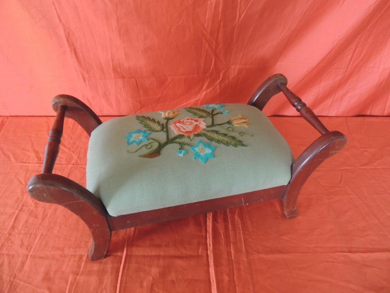 Antique Long Footstool with Crewelwork Embroidered Textile For Sale at ...