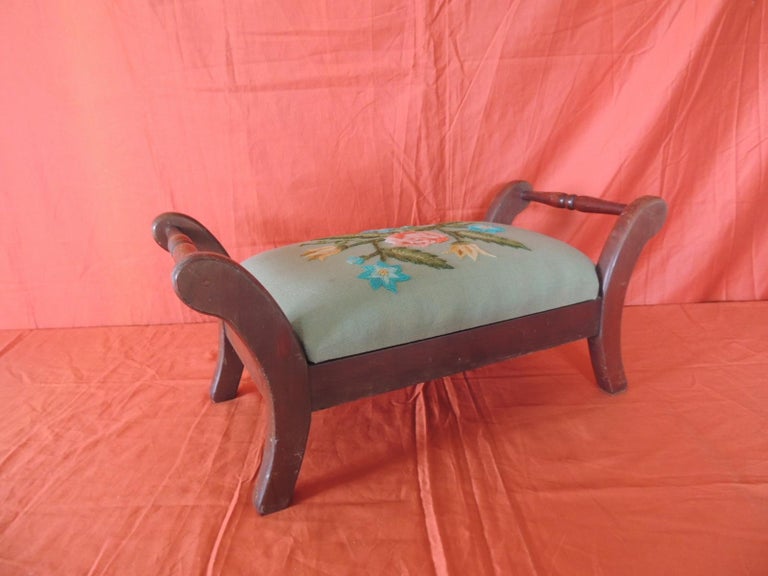 Antique Long Footstool with Crewelwork Embroidered Textile For Sale at ...