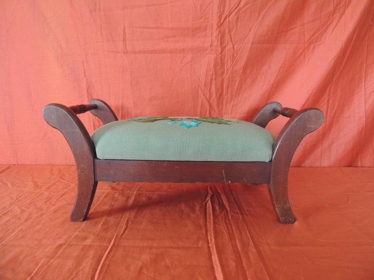 Antique Long Footstool with Crewelwork Embroidered Textile For Sale at ...