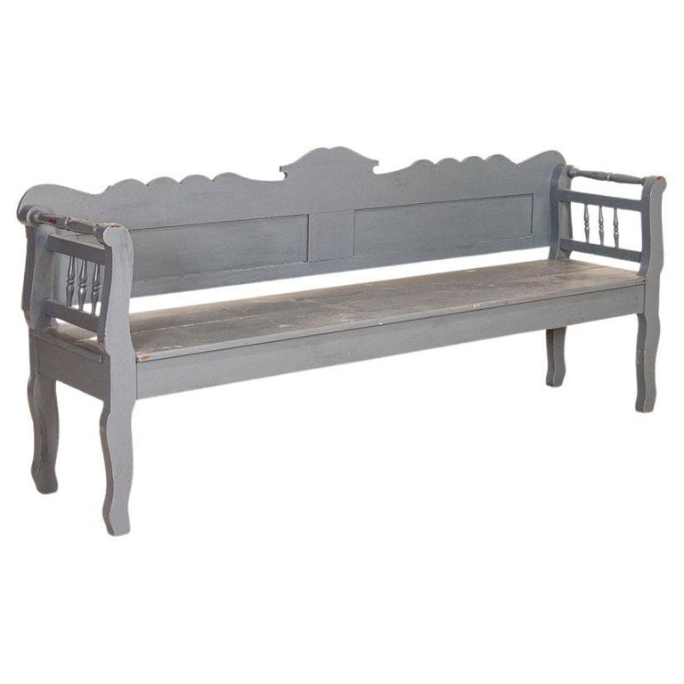 Antique Long Gray Painted Bench from Hungary at 1stDibs