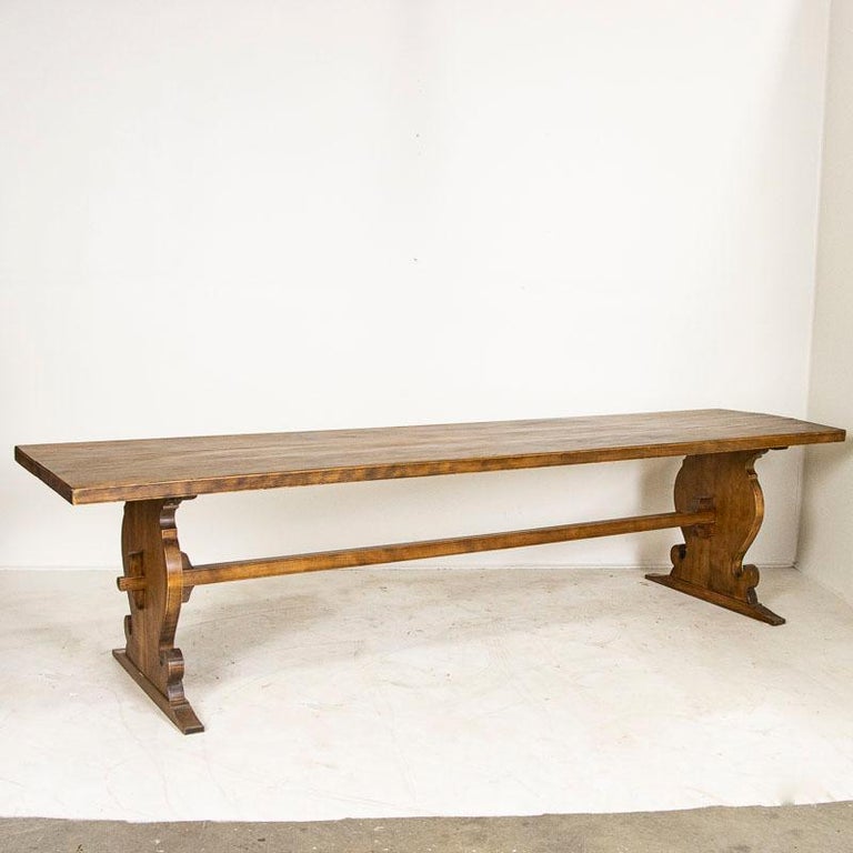 Antique Long Narrow Farm Trestle Dining Table at 1stDibs