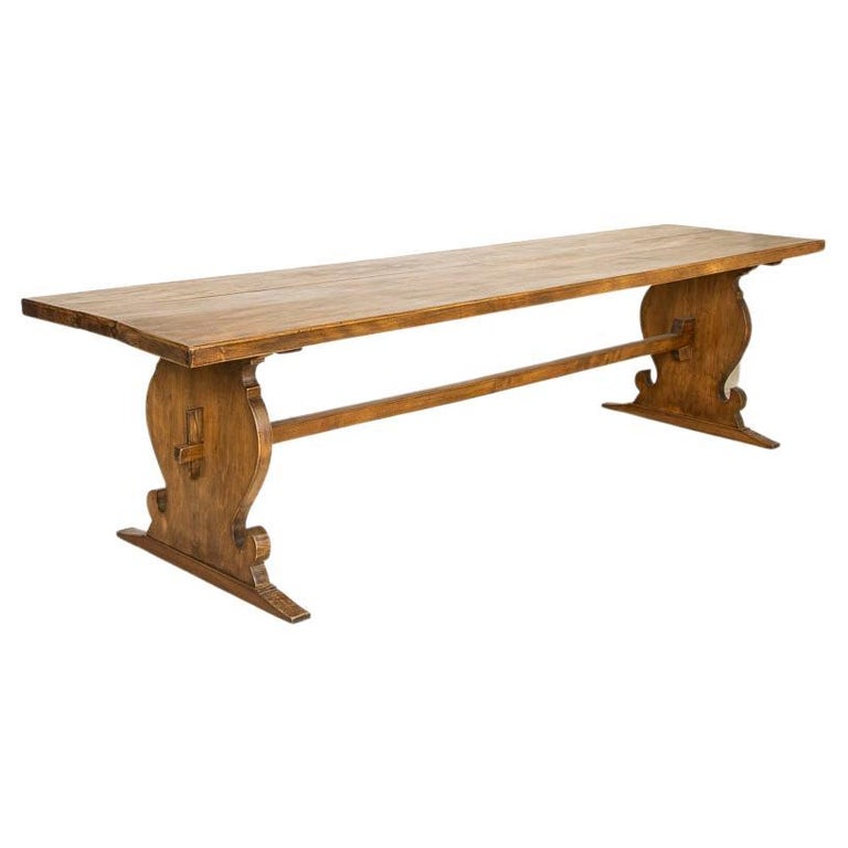 Antique Long Narrow Farm Trestle Dining Table at 1stDibs