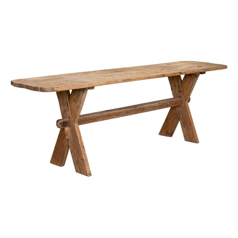 Antique Long Narrow Trestle Dining Table Primitive Farmhouse Table from ...