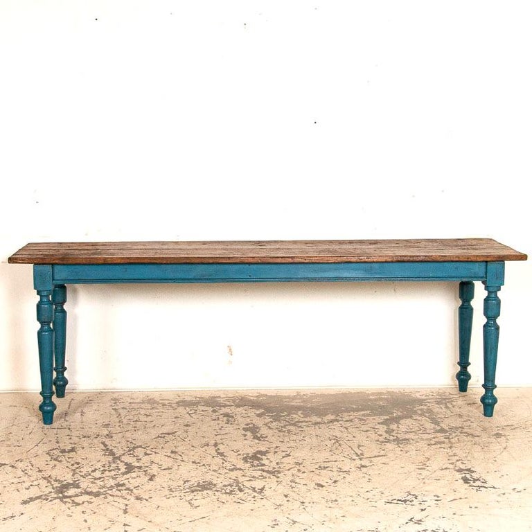 Antique Long Original Blue Painted Farm Table Dining Table at 1stDibs