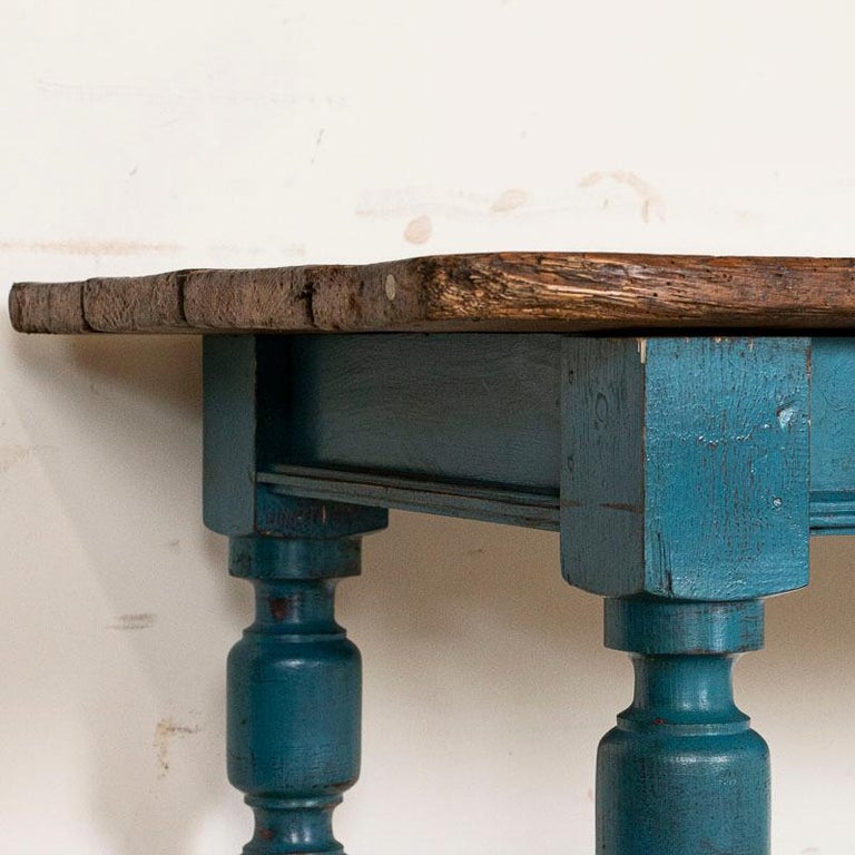 Antique Long Original Blue Painted Farm Table Dining Table at 1stDibs