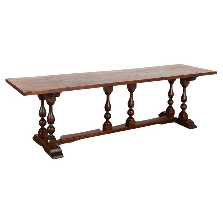 Antique Long Walnut Refectory Library Dining Table Console, France ...