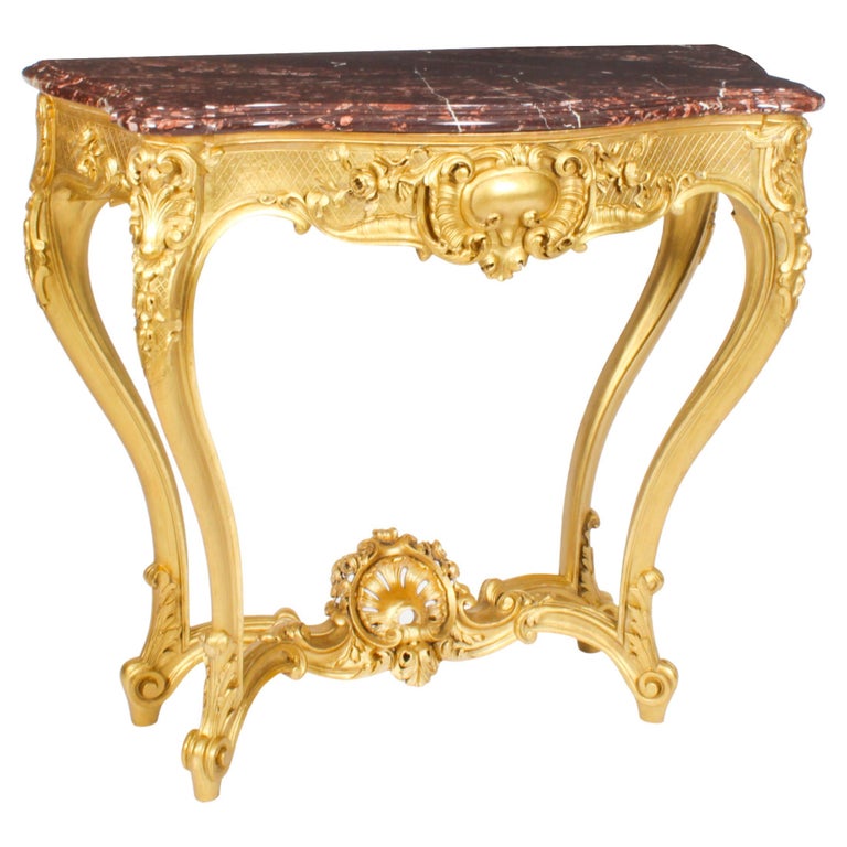Table console ancienne en bois doré sculpté de style néo-Louis, XIXe ...