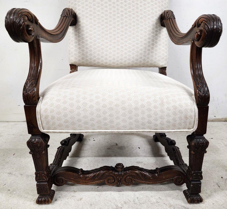 Antique Louis XIV French Armchair Hand Carved For Sale at 1stDibs