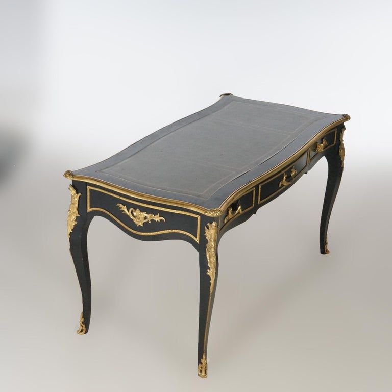 Antique Louis XIV Style Ebonized Bureau Plat with Gilt Bronze Ormolu ...