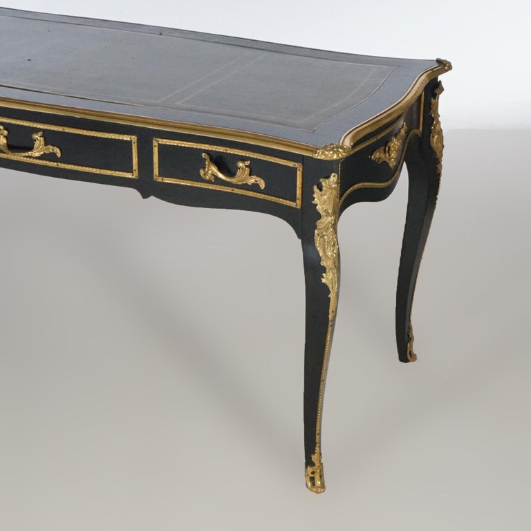 Antique Louis XIV Style Ebonized Bureau Plat with Gilt Bronze Ormolu ...
