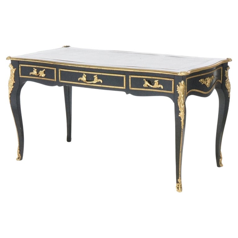 Antique Louis XIV Style Ebonized Bureau Plat with Gilt Bronze Ormolu ...