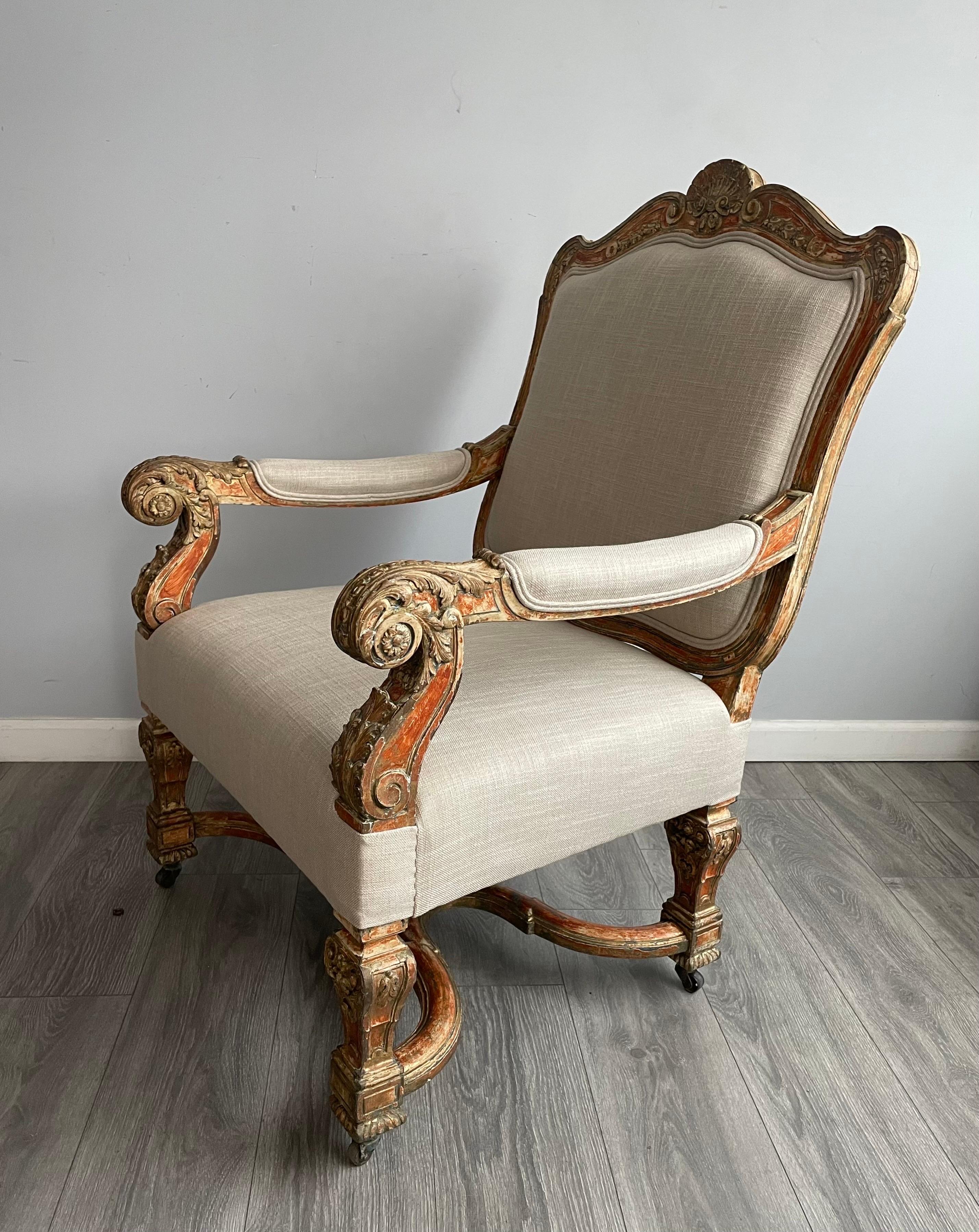 Antique Louis XIV-Style Painted and Parcel-Gilt Armchair For Sale at ...