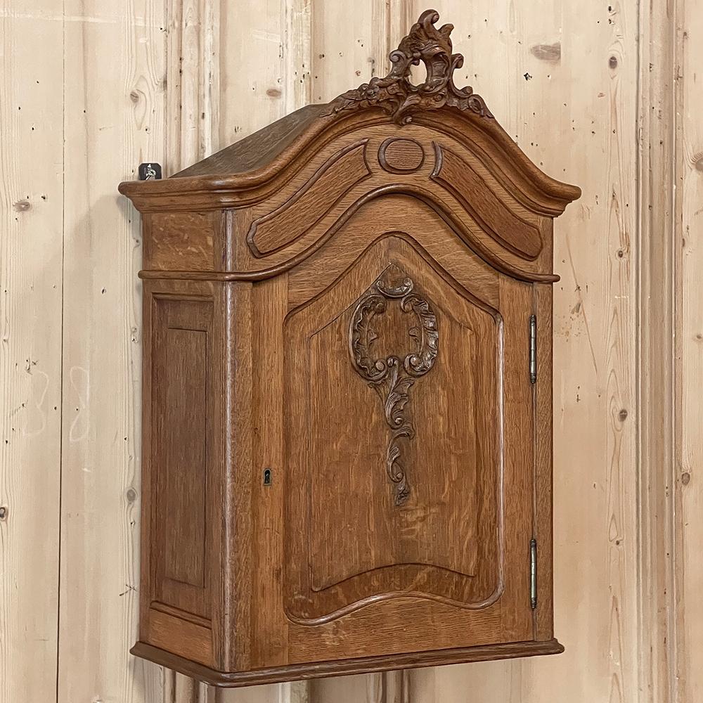 Antique Louis XV Carved Oak Wall Cabinet For Sale at 1stDibs
