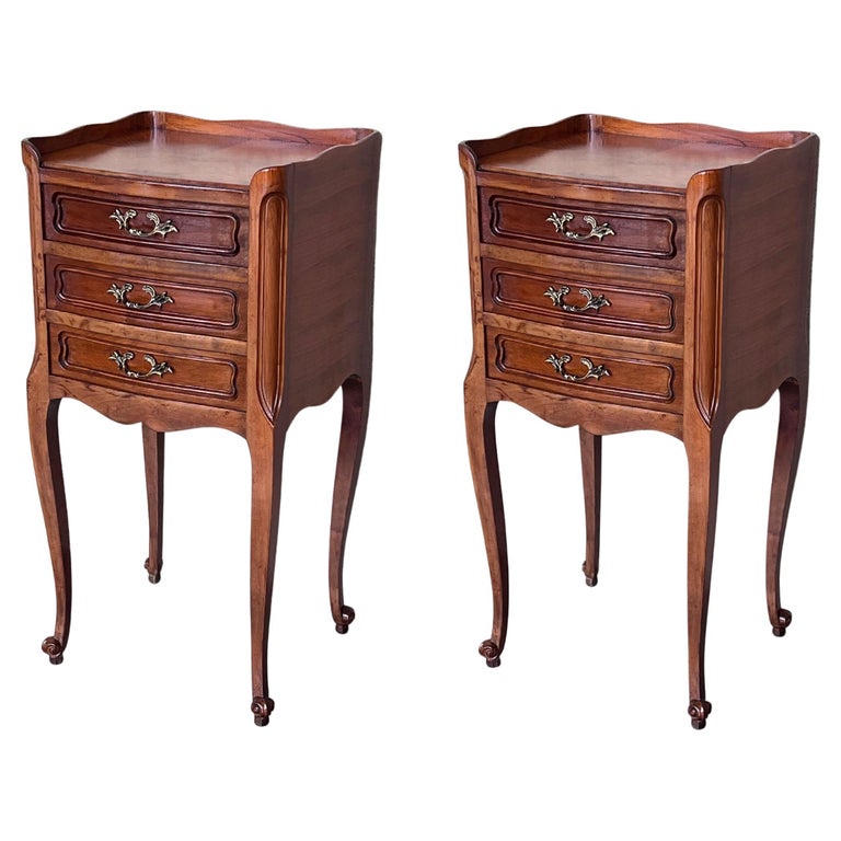 Antique Louis XV French Marquetry Marble Top Nightstands, Set of 2 For ...
