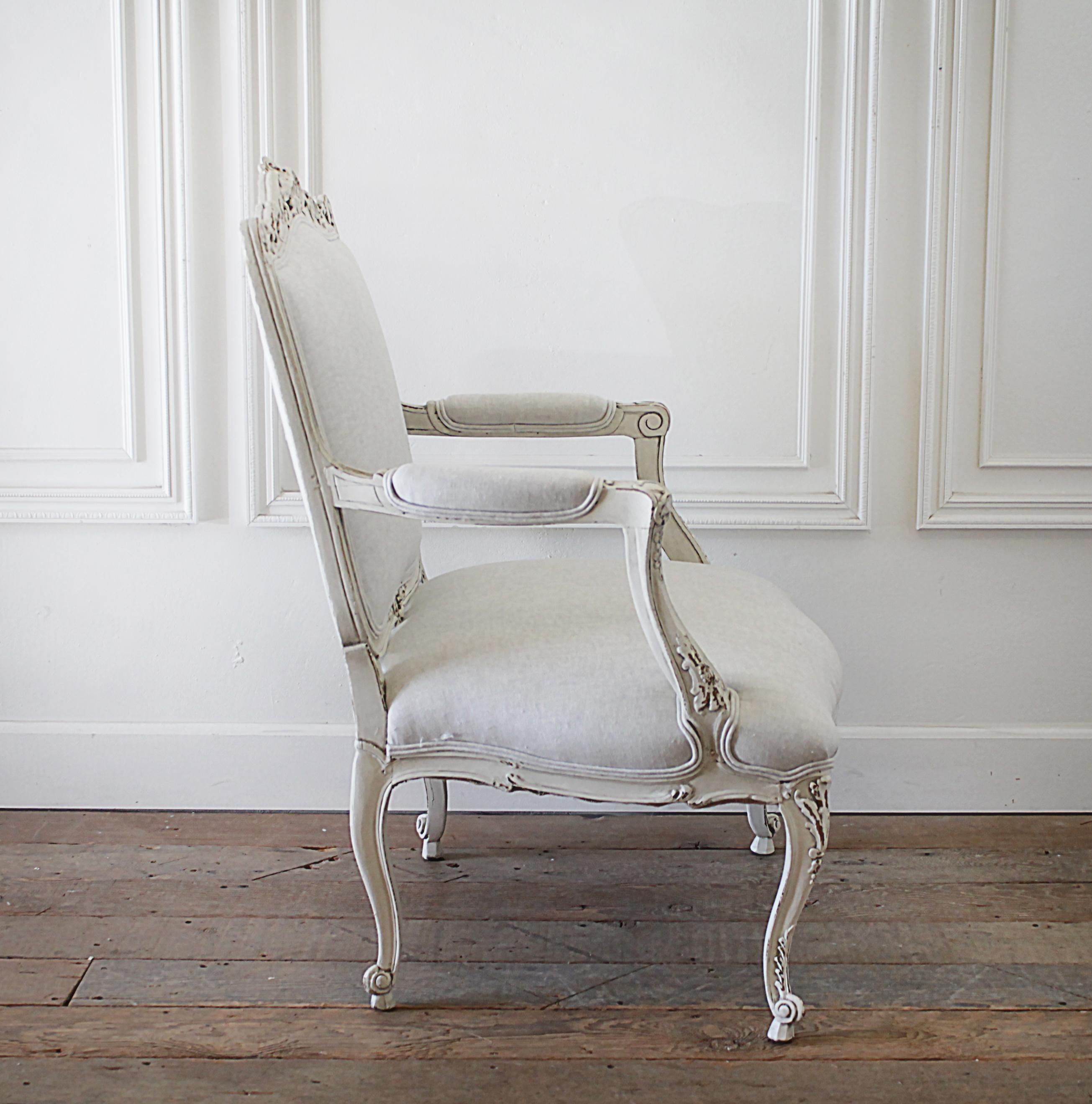 Antique Louis XV Style French Painted and Upholstered Open Arm Chair at ...