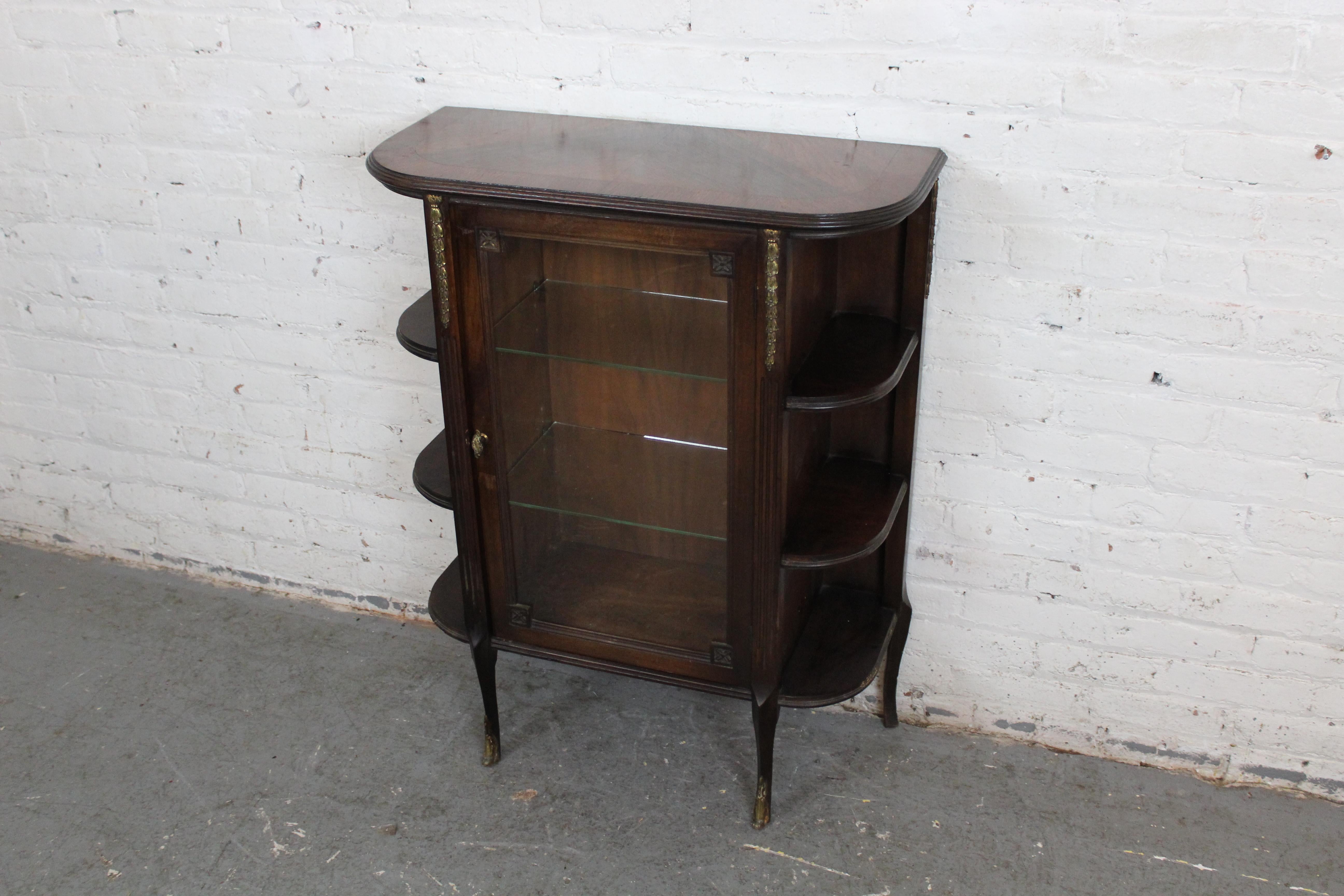 Antique Louis XV Style Mahogany Curio Cabinet For Sale at 1stDibs