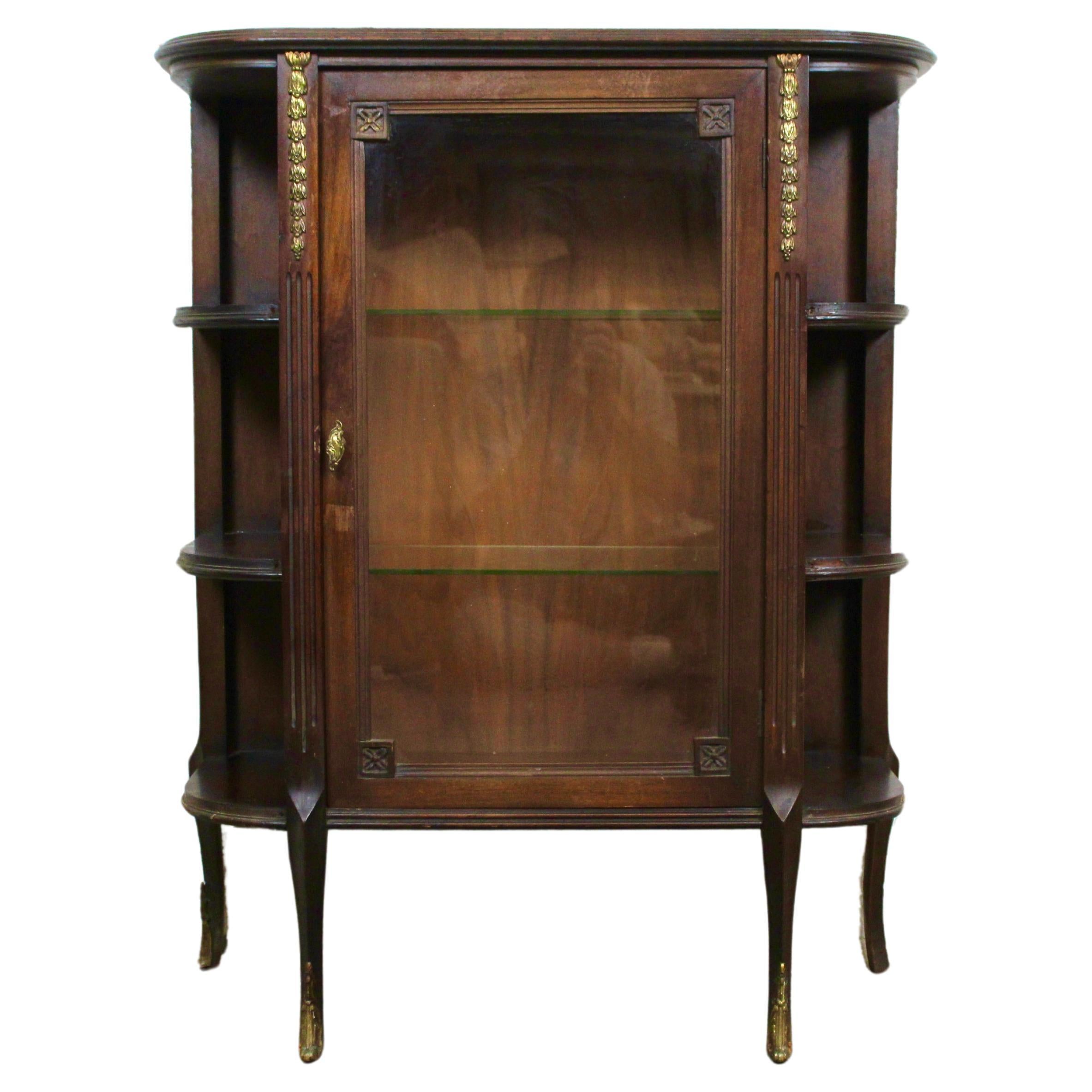 Antique Louis XV Style Mahogany Curio Cabinet For Sale at 1stDibs