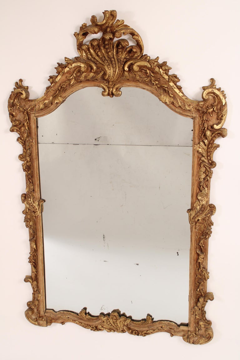 Antique Louis XV Style Partial Gilt Wall Mirror For Sale at 1stDibs