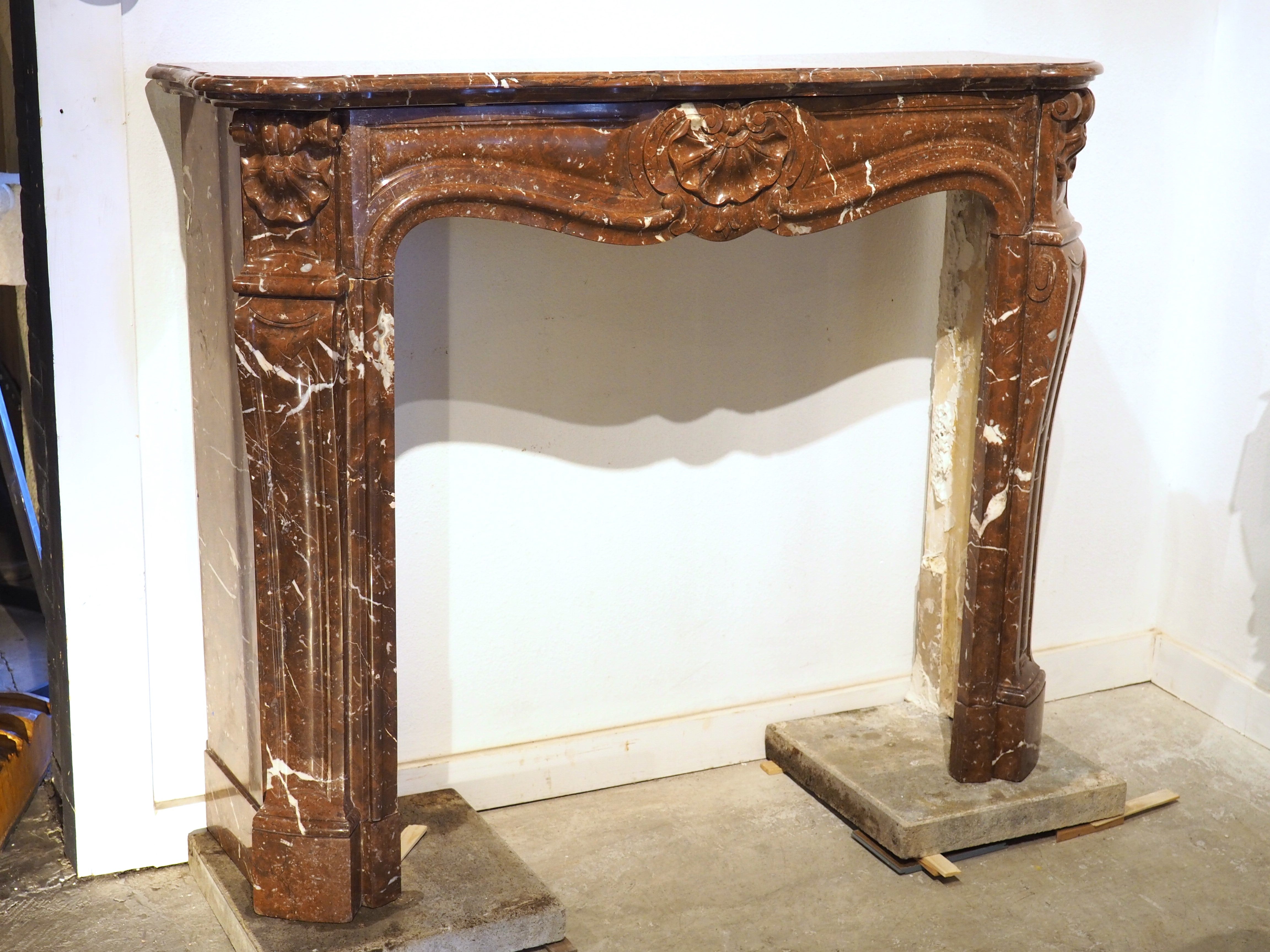 Antique Louis XV Style Rouge de France Marble Fireplace Mantel, 19th ...