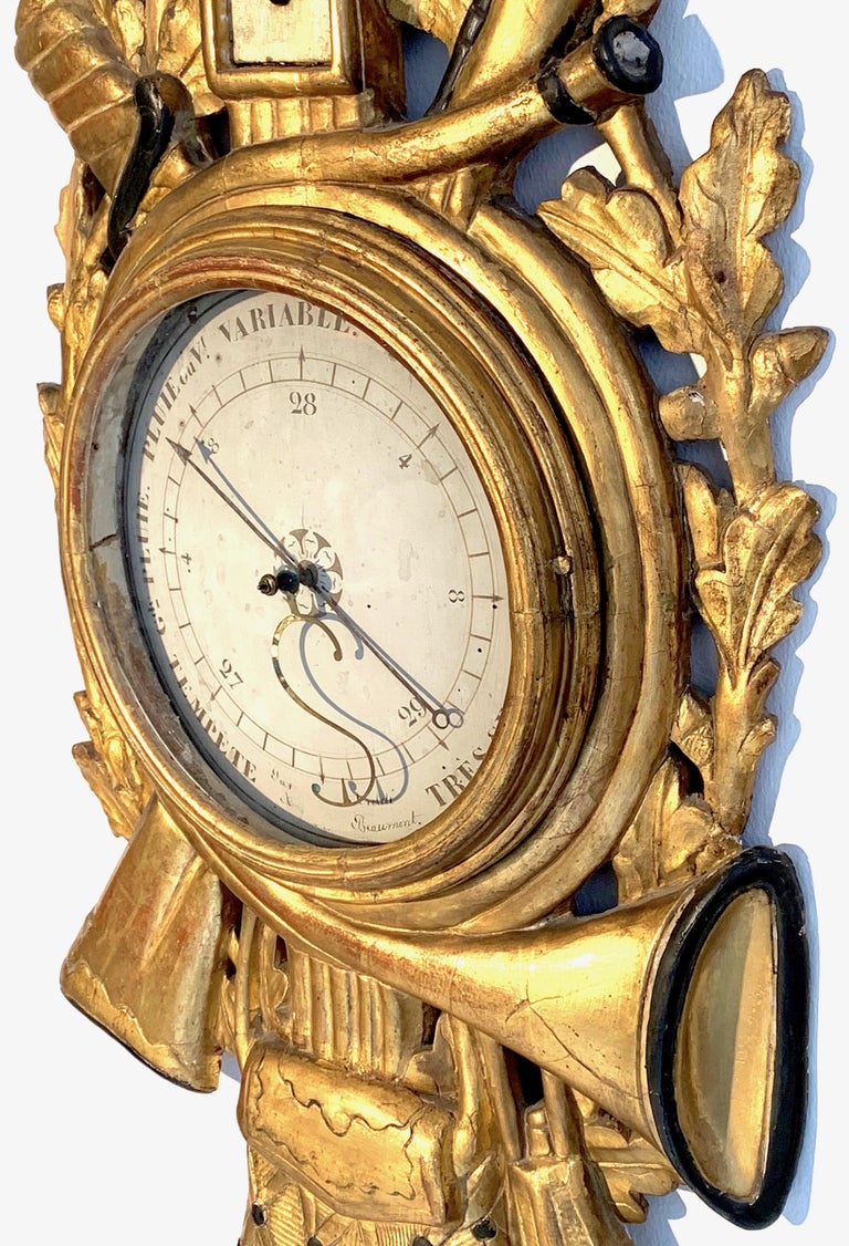 Antique Louis XVI 1775 Paris Beech Wood Barometer and Thermometer for a ...