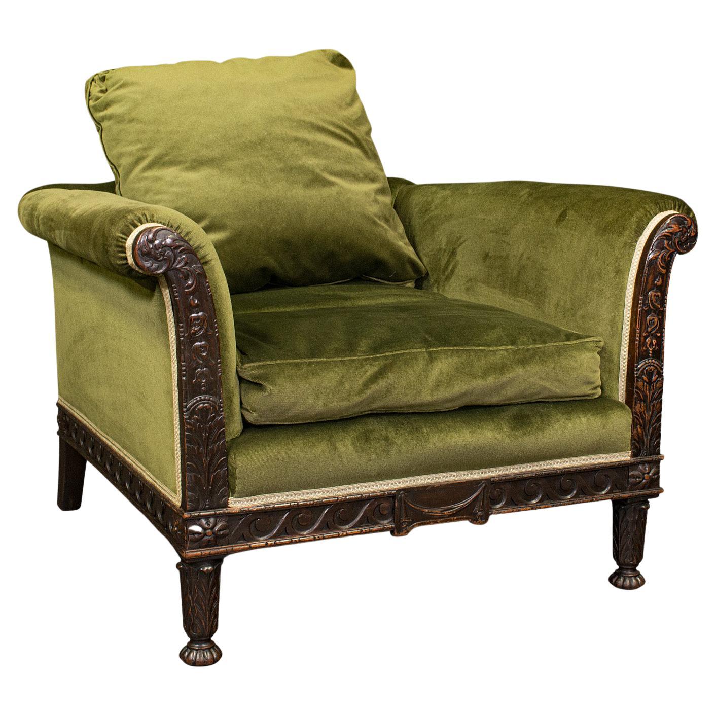 Antique Wing Back Chair, Victorian, Green Velvet, circa 1850 at 1stDibs
