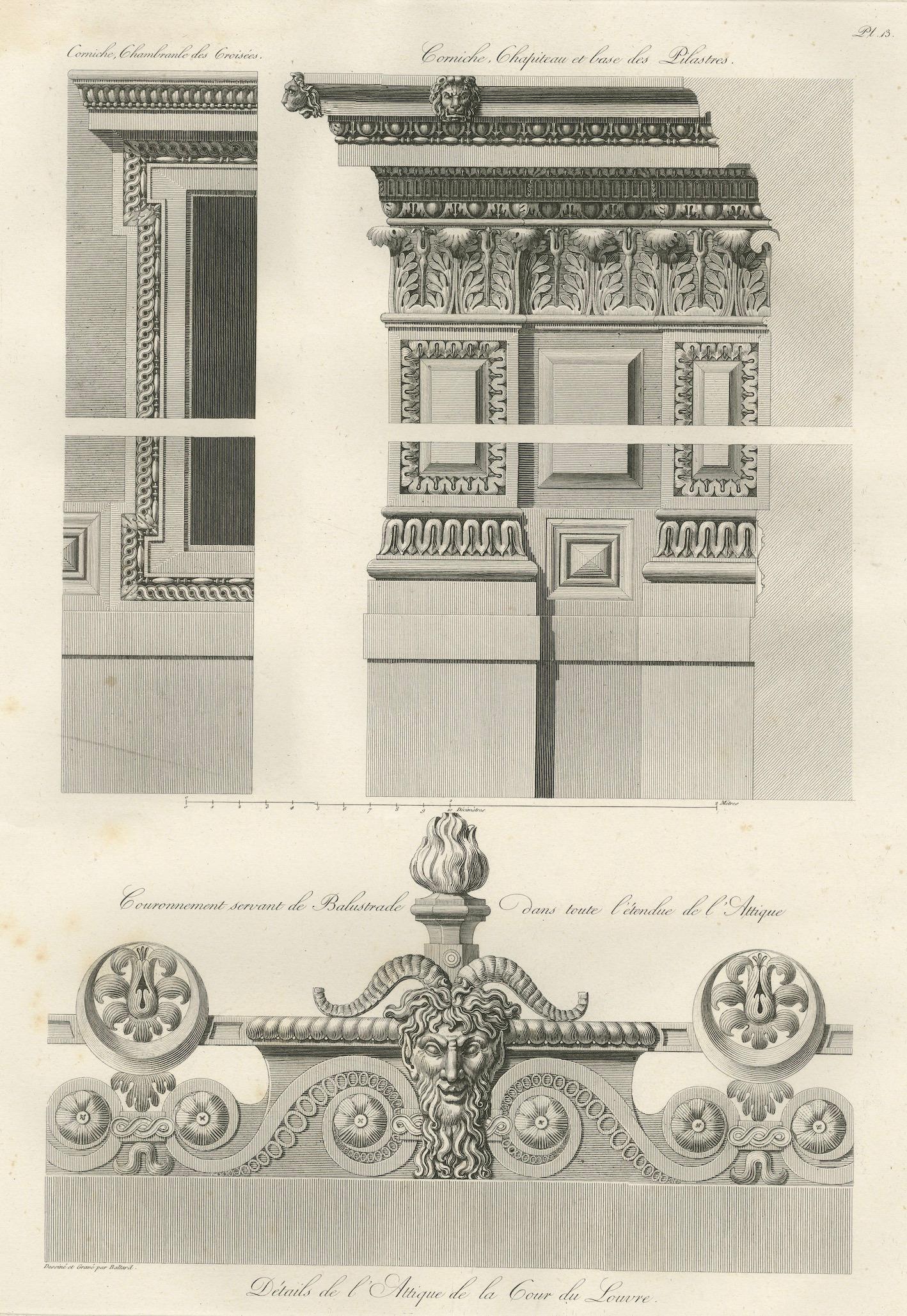 Antique Louvre Architectural Ornament Engraving, French Neoclassical ...