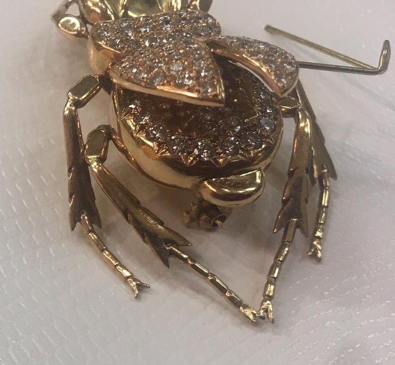 Antique Lucky Scarab Diamond 18 Karat Gold Beetle Brooch Pin Estate ...