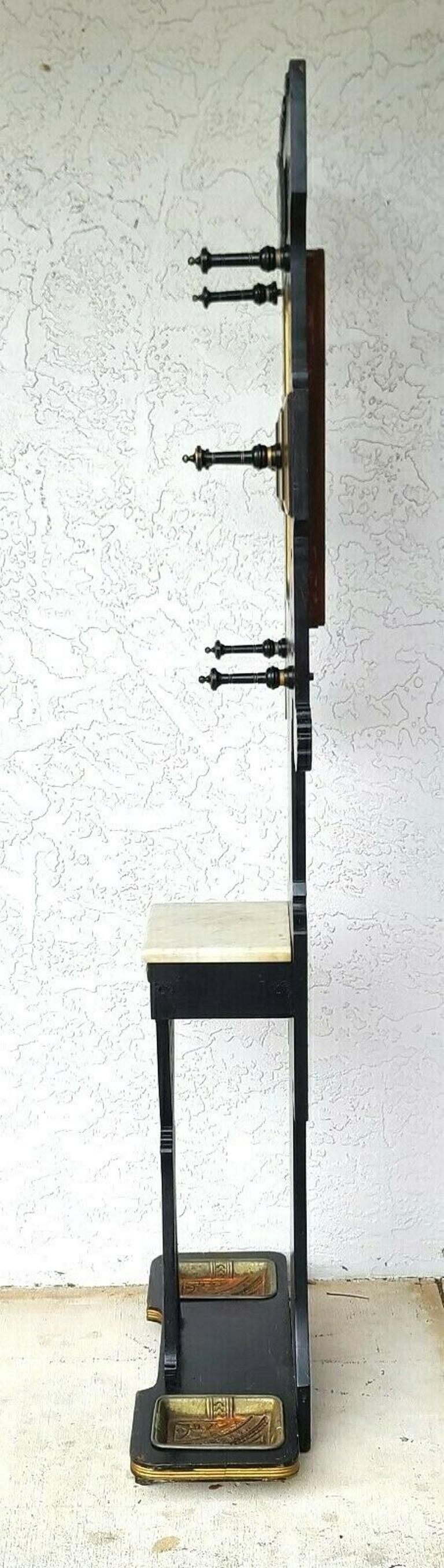 Antique M and H Solid Wood Hall Tree with Marble Top, Brass, and Drawer ...