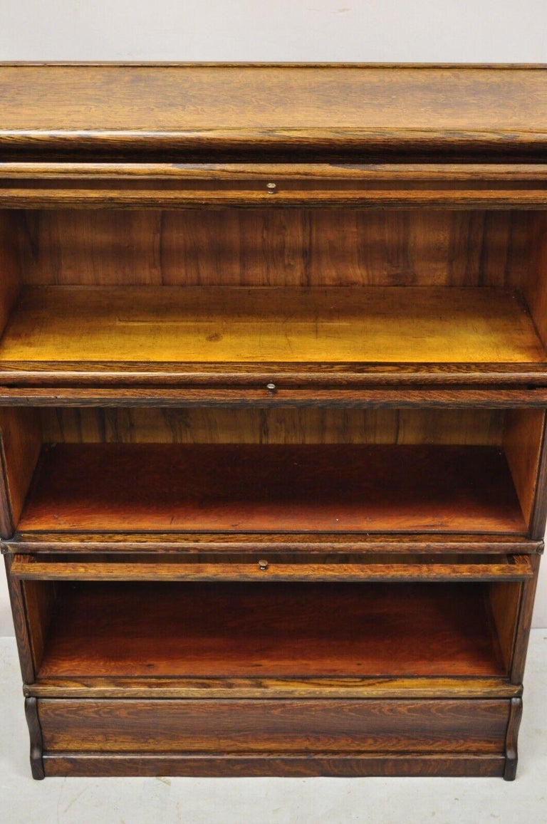Antique Macey 3 Section Mission Oak Stacking Barrister Lawyers Bookcase For Sale at 1stDibs