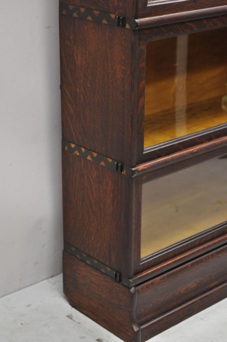 Antique Macey Golden Oak 3 Section Stacking Barrister Lawyers Bookcase ...