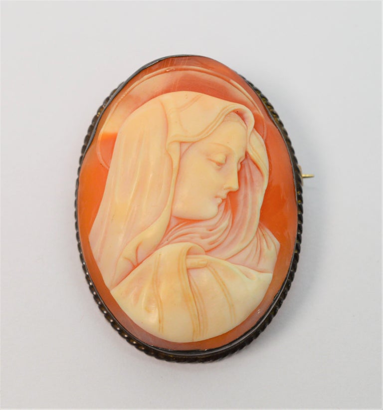 Antique Madonna Shell Sterling Silver Cameo Brooch Pendant at 1stDibs