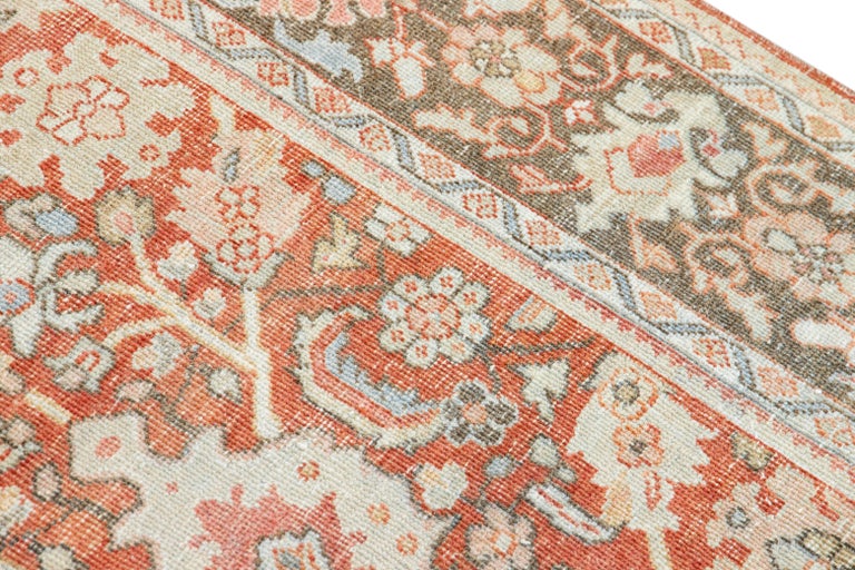 Antique Mahal Rust Handmade Allover Floral Pattern Wool Rug For Sale at ...