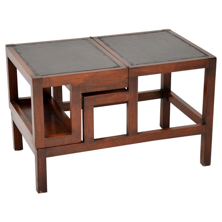Antique Mahogany and Leather Folding Library Steps / Coffee Table at ...