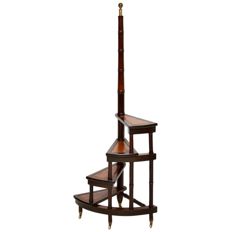 Antique Mahogany and Leather Library Steps at 1stDibs