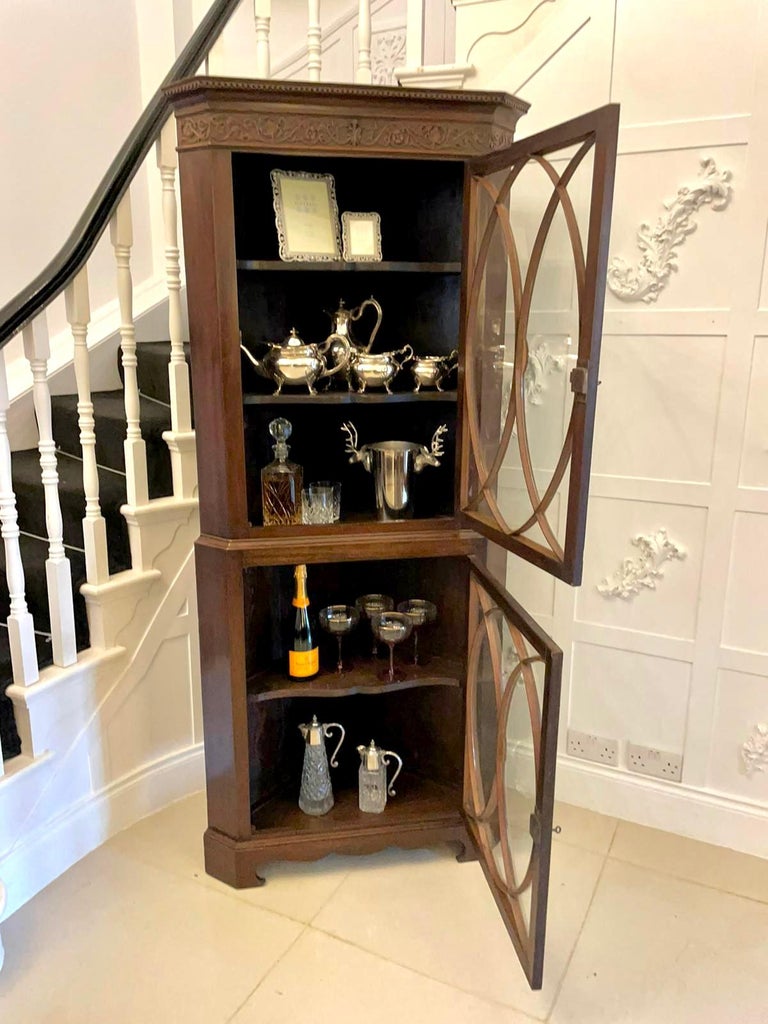 Antique Mahogany Astragal Glazed Carved Corner Cabinet For Sale at 1stDibs