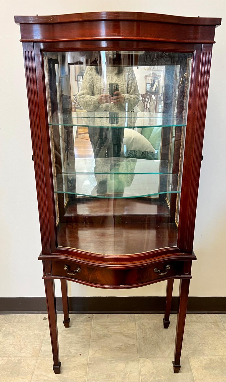 Antique Mahogany Bow Front Display Case Cabinet Vitrine Rare Side Entry ...