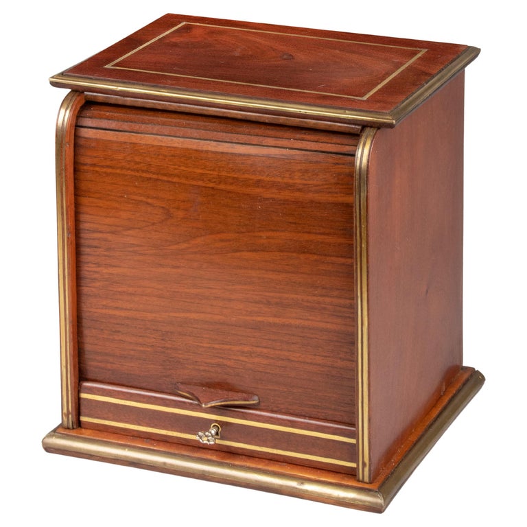 Antique Mahogany Cigar Box Humidor Tambour Sliding Door at 1stDibs
