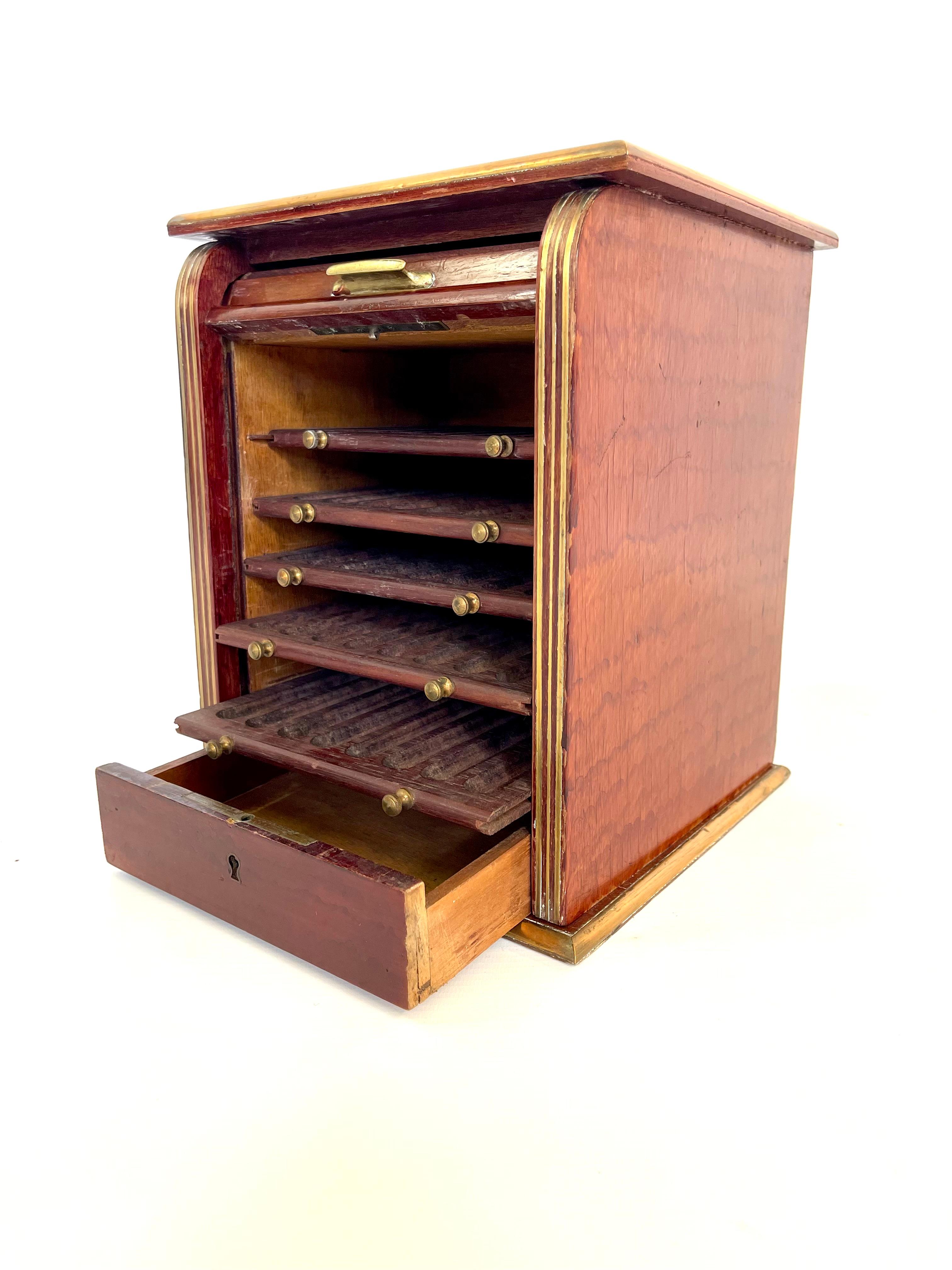 Antique mahogany cigar box with a humidor and tambour sliding door at ...